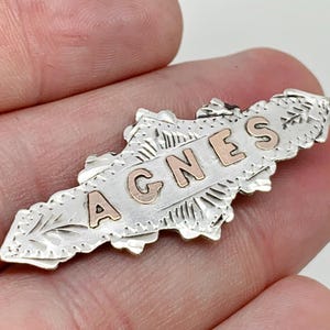 Antique 1915 English Sterling Silver & Rose Gold AGNES Name Sweetheart ...