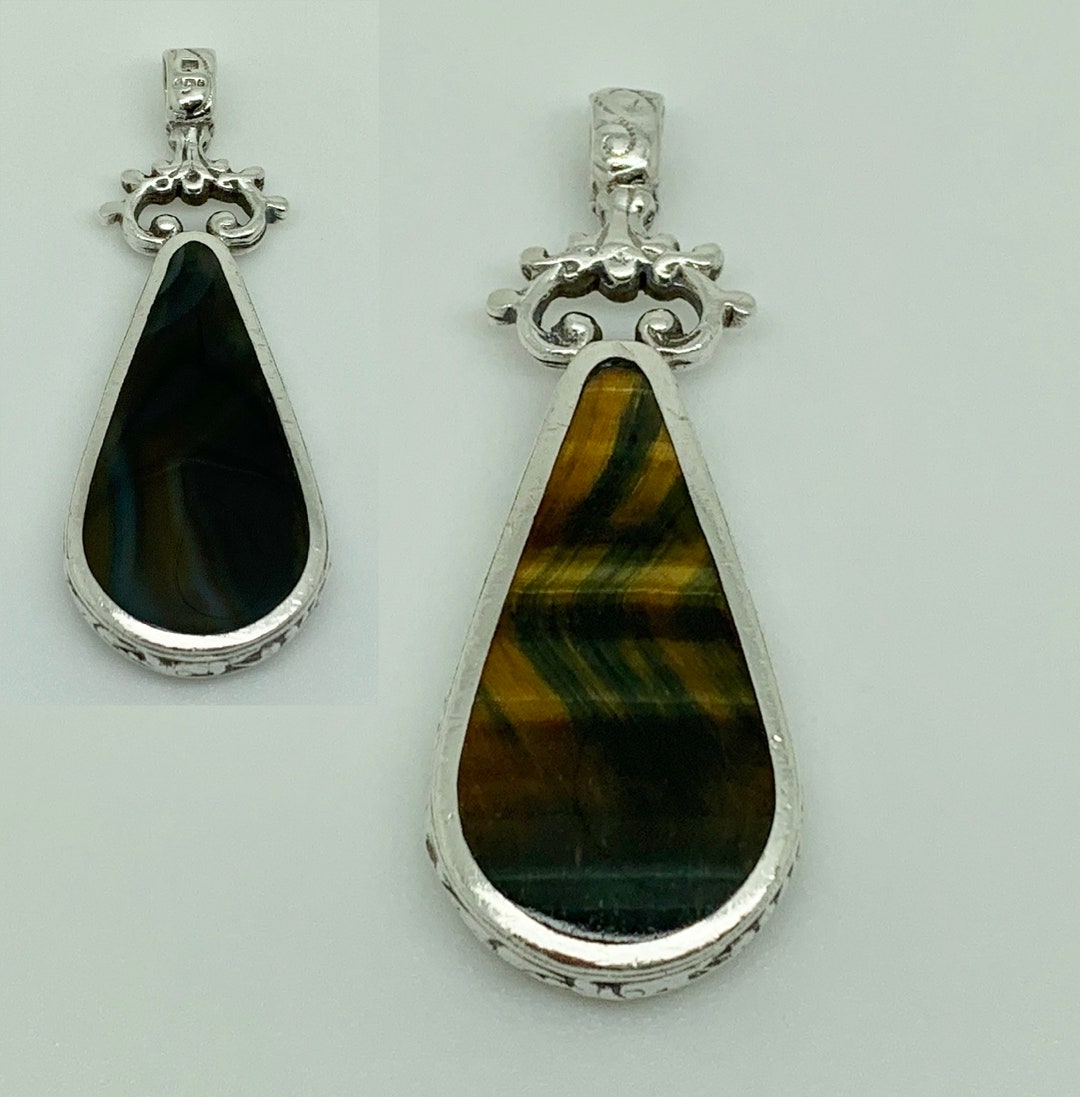David Scott Walker 1979 Sterling Silver Tigers Eye & Agate Double Sided ...