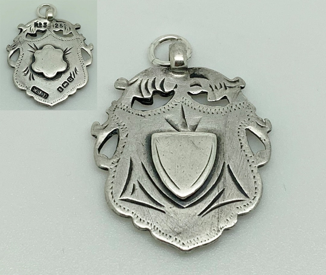 Antique 1919 English Sterling Silver Blank Double Sided Shield Medal ...
