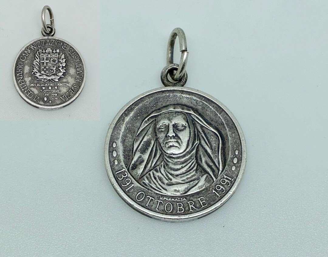 Solid Silver 600th Anniversary Canonization Saint Bridget Sweden Medal ...