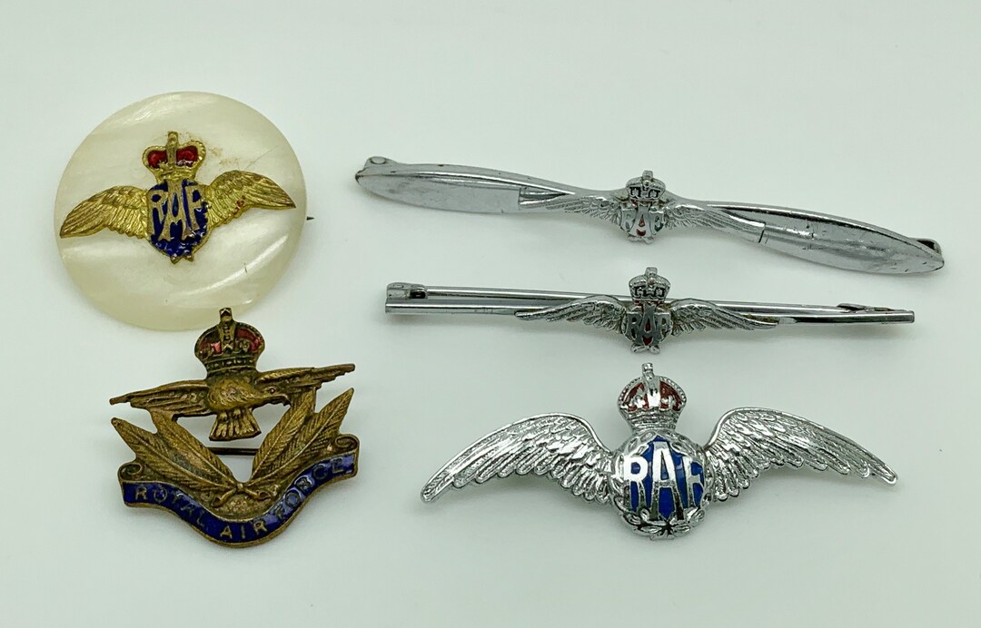 Lot of 5 WWI/WWII Royal Air Force RAF Sweetheart Badges Brooches Wings ...