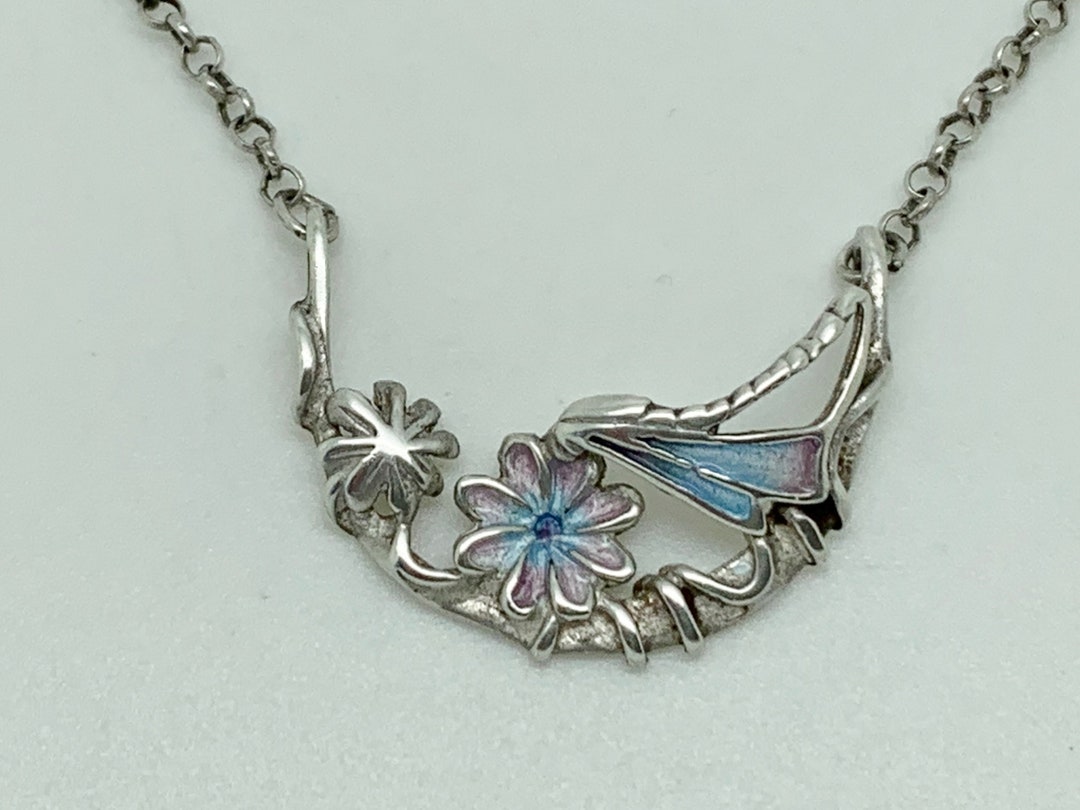 Pat Cheney? Vintage Sterling Silver Enamel Flower Pendant Necklace 16 ...