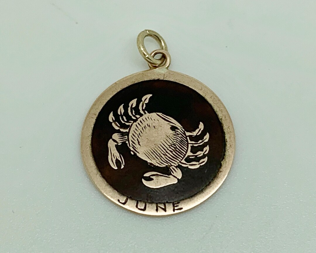 Antique 1912 9ct Gold Inlaid Faux Tortoise Shell Cancer June Zodiac ...