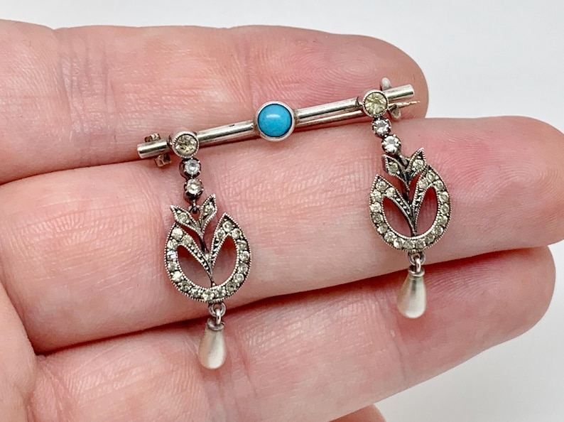 Antique Belle Epoque Sterling Silver Turquoise, Pearl & Paste Ornate ...