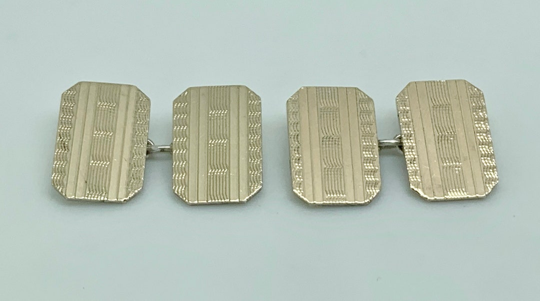 Vintage Art Deco 9ct Gold & Sterling Silver Engine Turned Panel ...