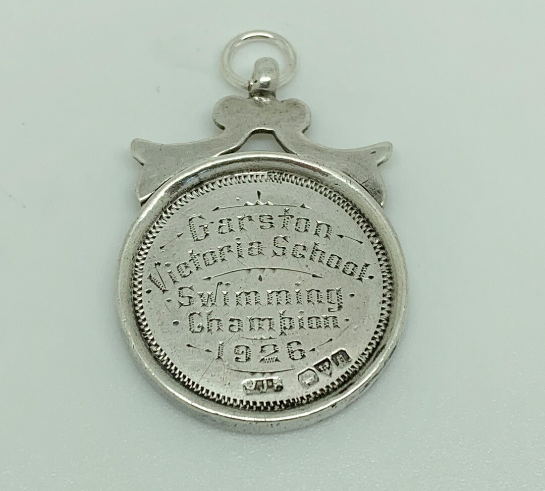 Antique 1926 Sterling Silver Garston Victoria School Swimming Medal ...