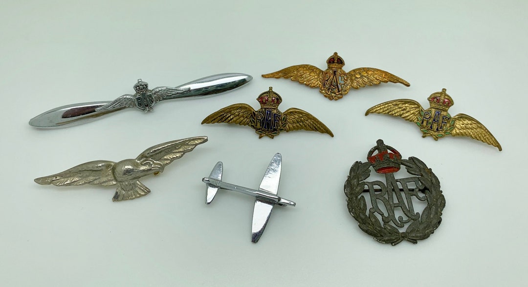 Lot of 7 WWI/WWII Royal Air Force RAF Sweetheart Badges Wings ...