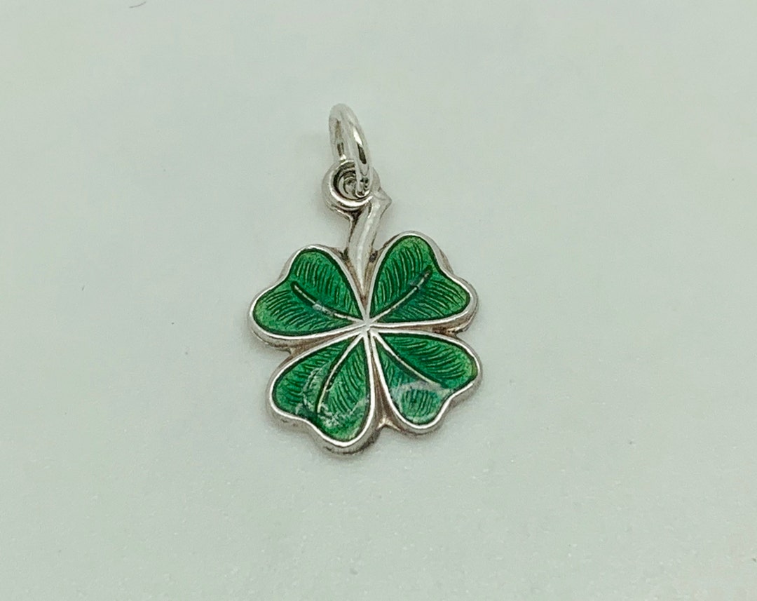 Vintage 1959 English Sterling Silver Enamel Shamrock Four Leaf Clover ...