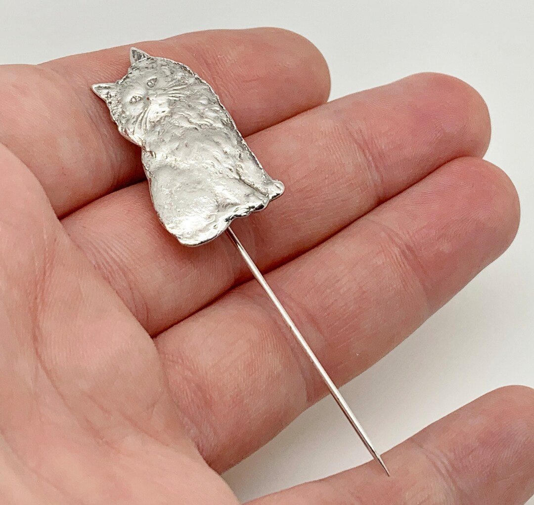 Vintage Sterling Silver Detailed Sitting Cat Stick Pin - Etsy