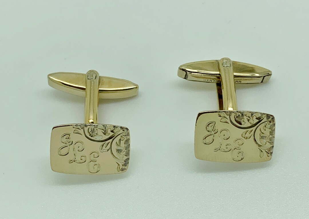 Vintage Art Deco 9ct Gold & Sterling Silver JLE Initials Engraved ...