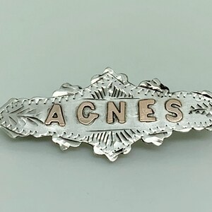 Antique 1915 English Sterling Silver & Rose Gold AGNES Name Sweetheart ...