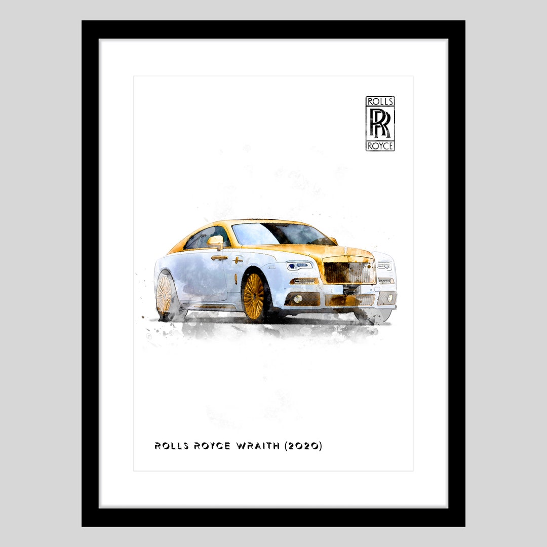 Rolls Royce Wraith 2020 White & Gold A3 Watercolour Wall Art Print Home ...