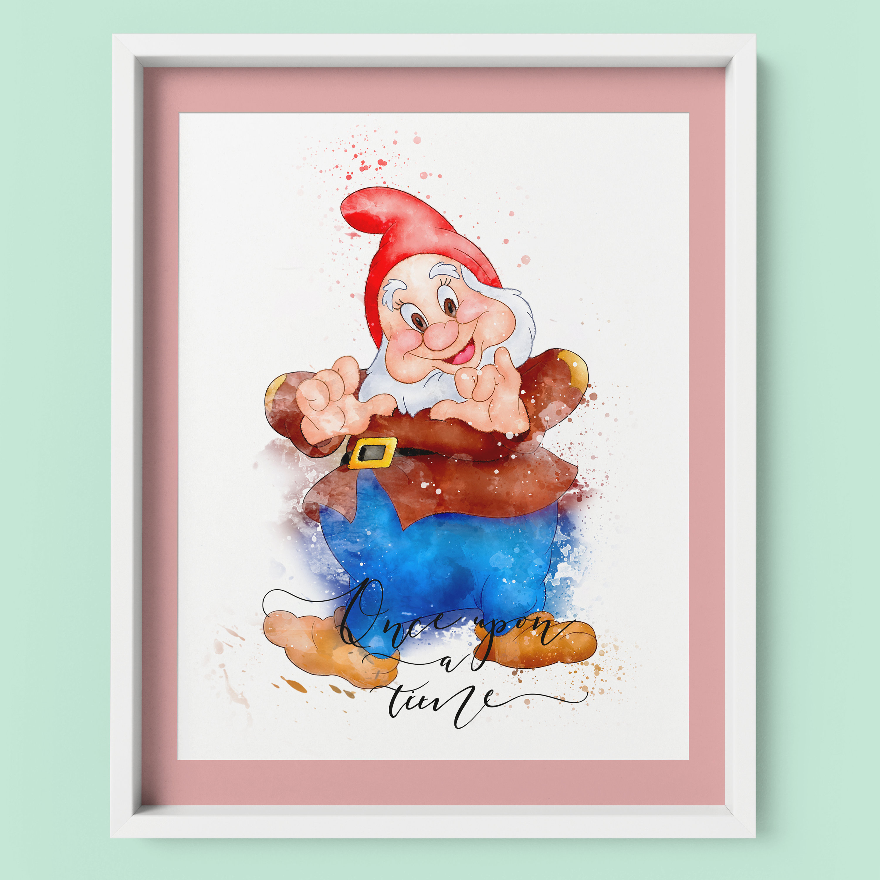 Happy Dwarf Sleeping Beauty Cartoon A3 Watercolour Wall Art Print Home ...