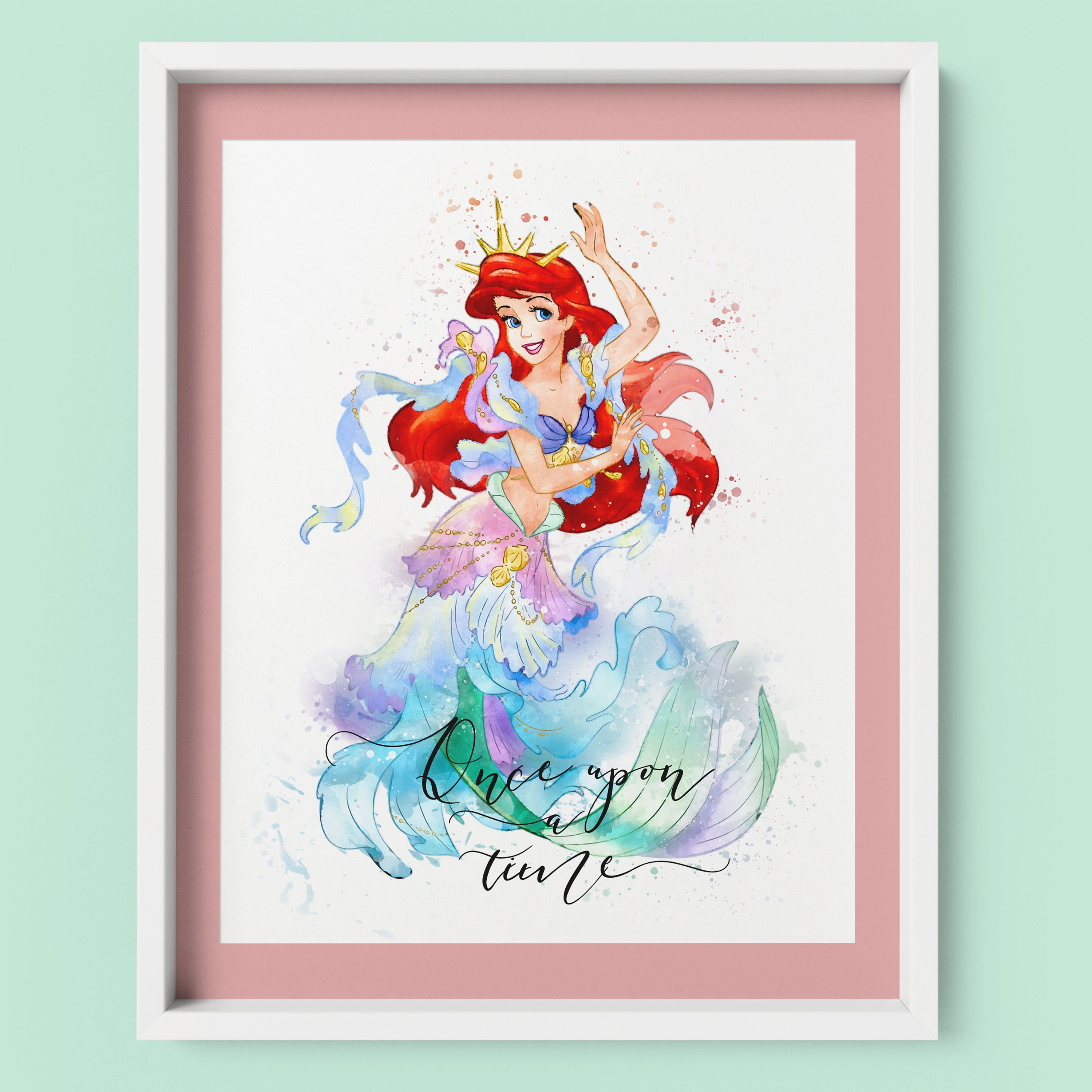 Ariel 2 La Sirenita Dibujos Animados A3 Acuarela pared arte impresión ...