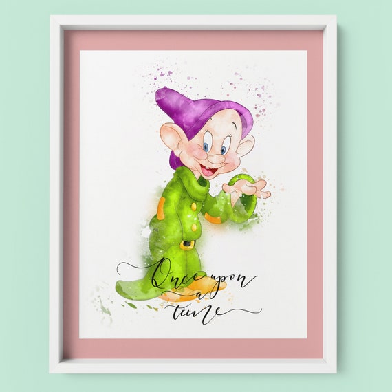 Dopey Dwarf Sleeping Beauty Cartoon A3 Watercolour Wall Art | Etsy