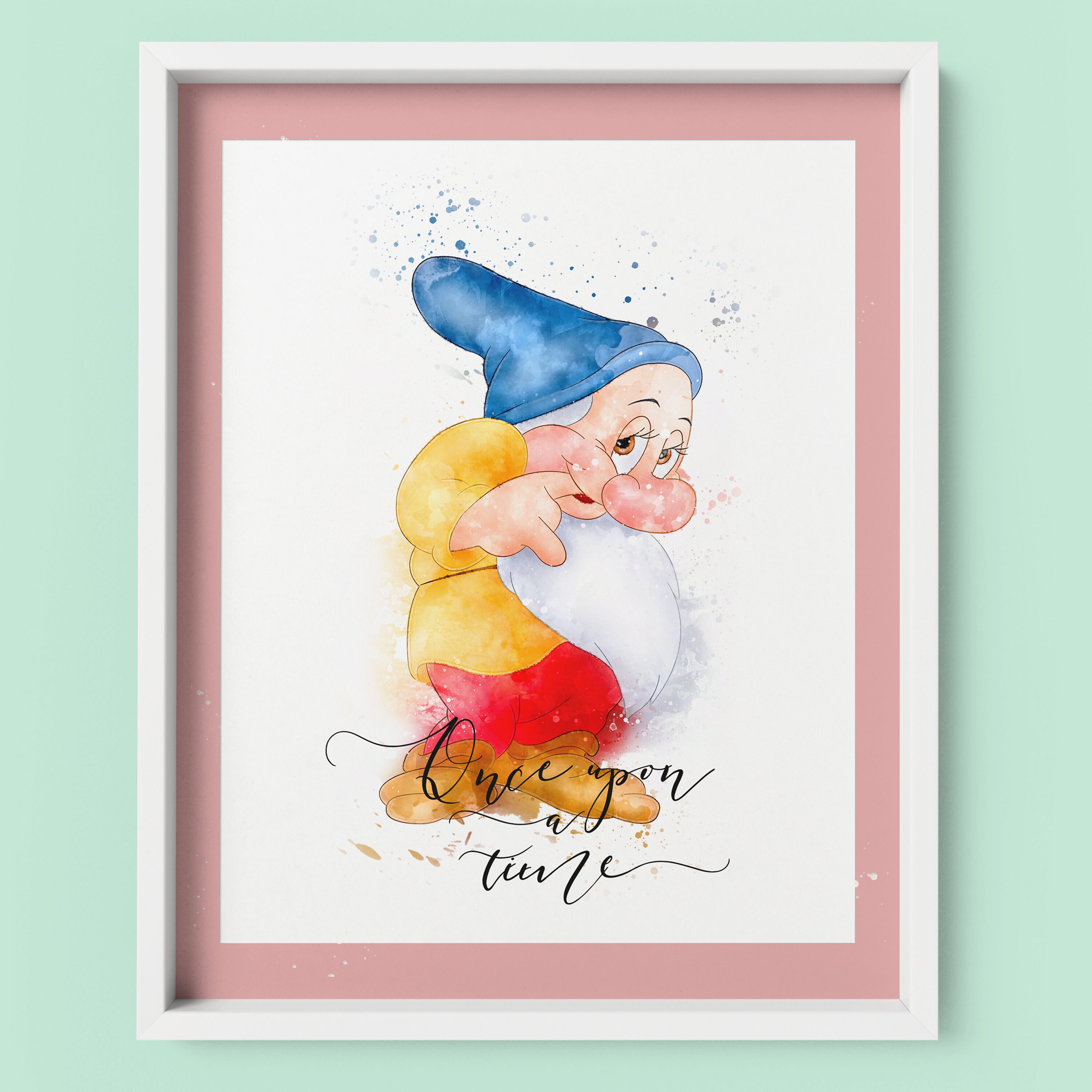 Nain timide Sleeping Beauty Cartoon A3 Aquarelle Wall Art Imprimer ...