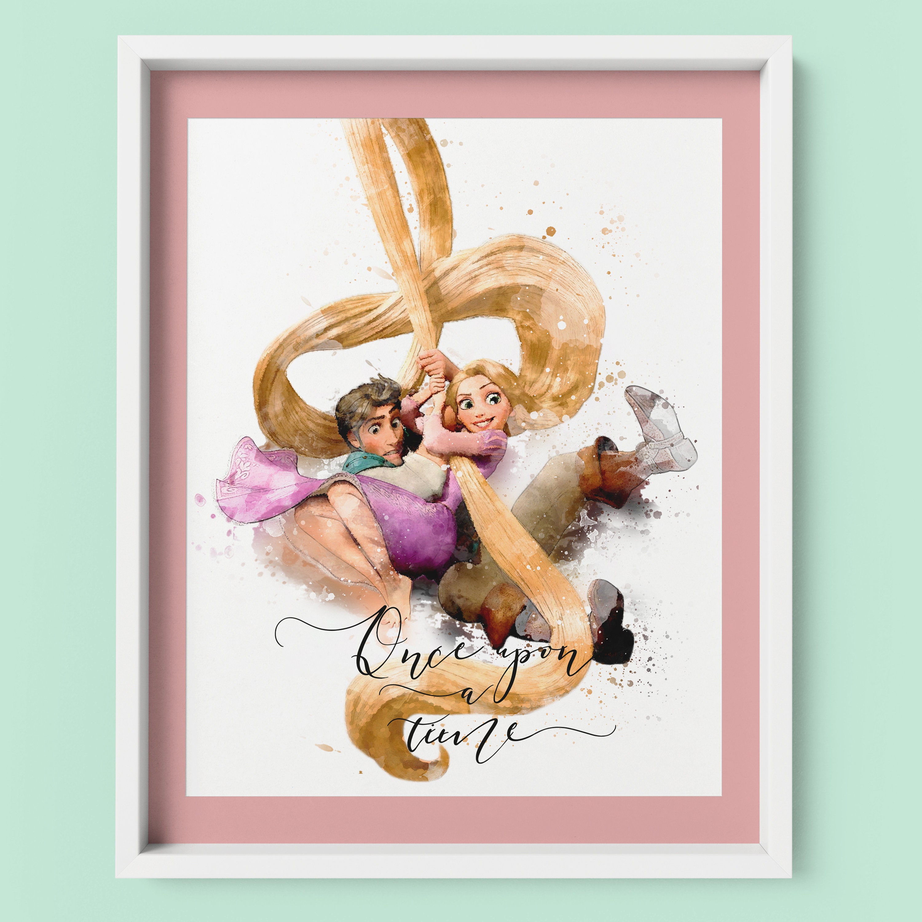 Rapunzel & Flynn Rider Tangled Cartoon A3 Watercolour Wall Art Print ...