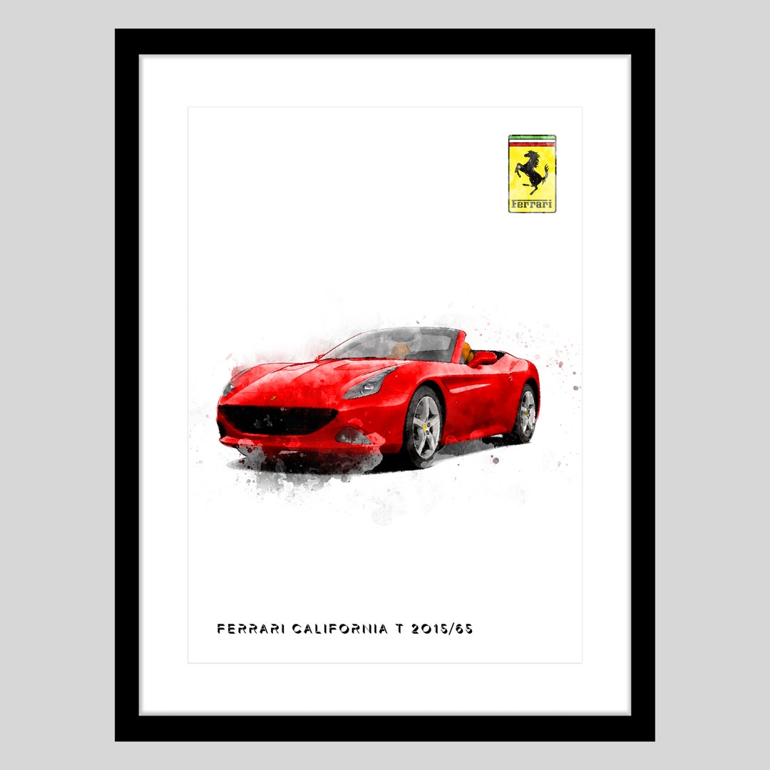 Ferrari California T 2015/65 Red A3 Watercolour Wall Art Print Home or ...