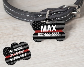 2 Sided TBL Thin Blue Line Police Dog Tag Back the Blue Custom Name Dog ...