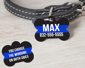 2 Sided TBL Thin Blue Line Police Dog Tag Back the Blue Custom Name Dog ...