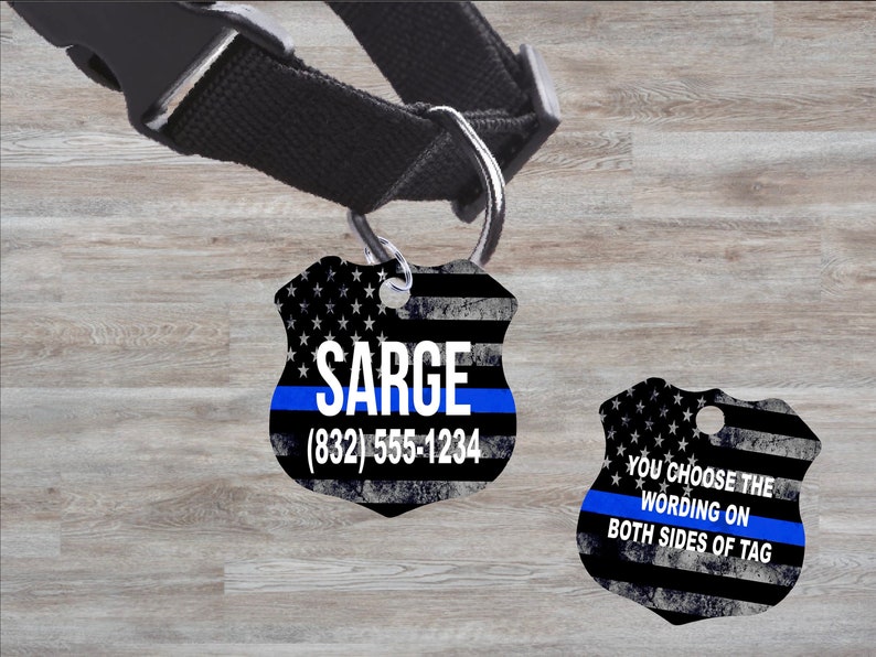 Police Pet Tag | 2-sided Thin Blue Line Badge | Custom Dog ID | LEO K9 ...