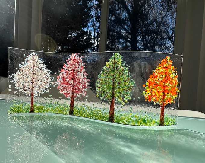 Four Seasons Pointy Trees Fused Glass Wavy Panel 9"x3.5" - Etsy