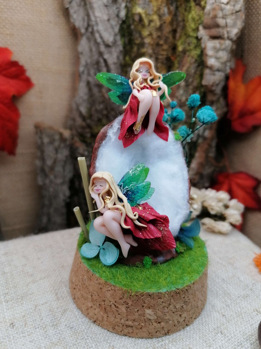 Tiny Red Fairy Nest Under a Glass Dome Polymer Clay Diorama - Etsy