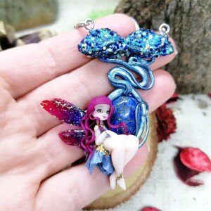 Red and Blue Firefly Fairy on a Fantasy Tree With a Lapis Lazuli Red Hair Chibi Polymer Clay ...