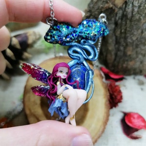 Red and Blue Firefly Fairy on a Fantasy Tree With a Lapis Lazuli Red Hair Chibi Polymer Clay ...