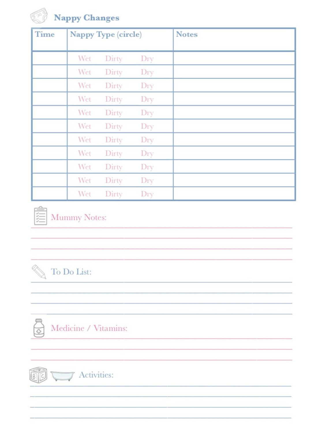 New Baby Log Book Track Sleep, Feeds, Nappy Changes, and Activities - Etsy