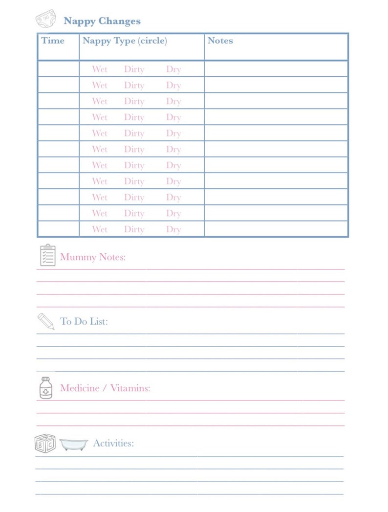 New Baby Log Book Track Sleep, Feeds, Nappy Changes, and Activities - Etsy