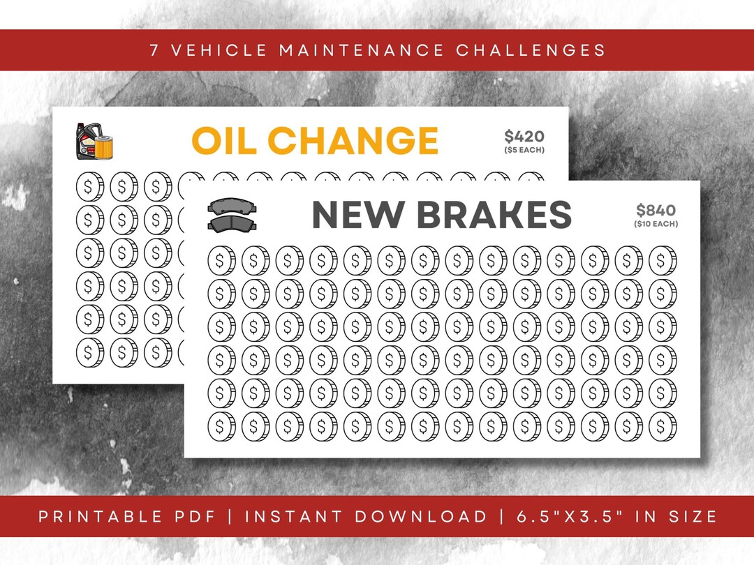 Vehicle Maintenance Savings Challenge | 7 Savings Goals | A6 Size ...