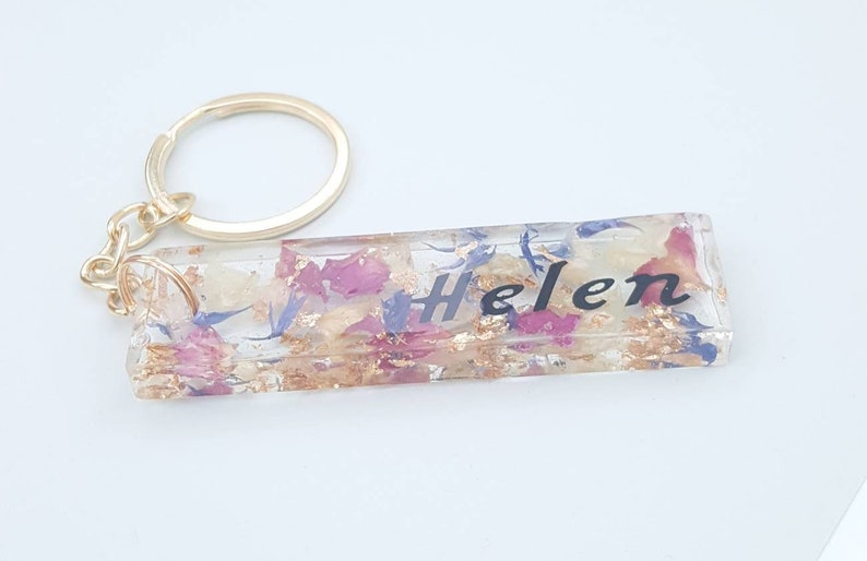 Real Flower Petals Name Keyring Resin Name Keychain Car | Etsy