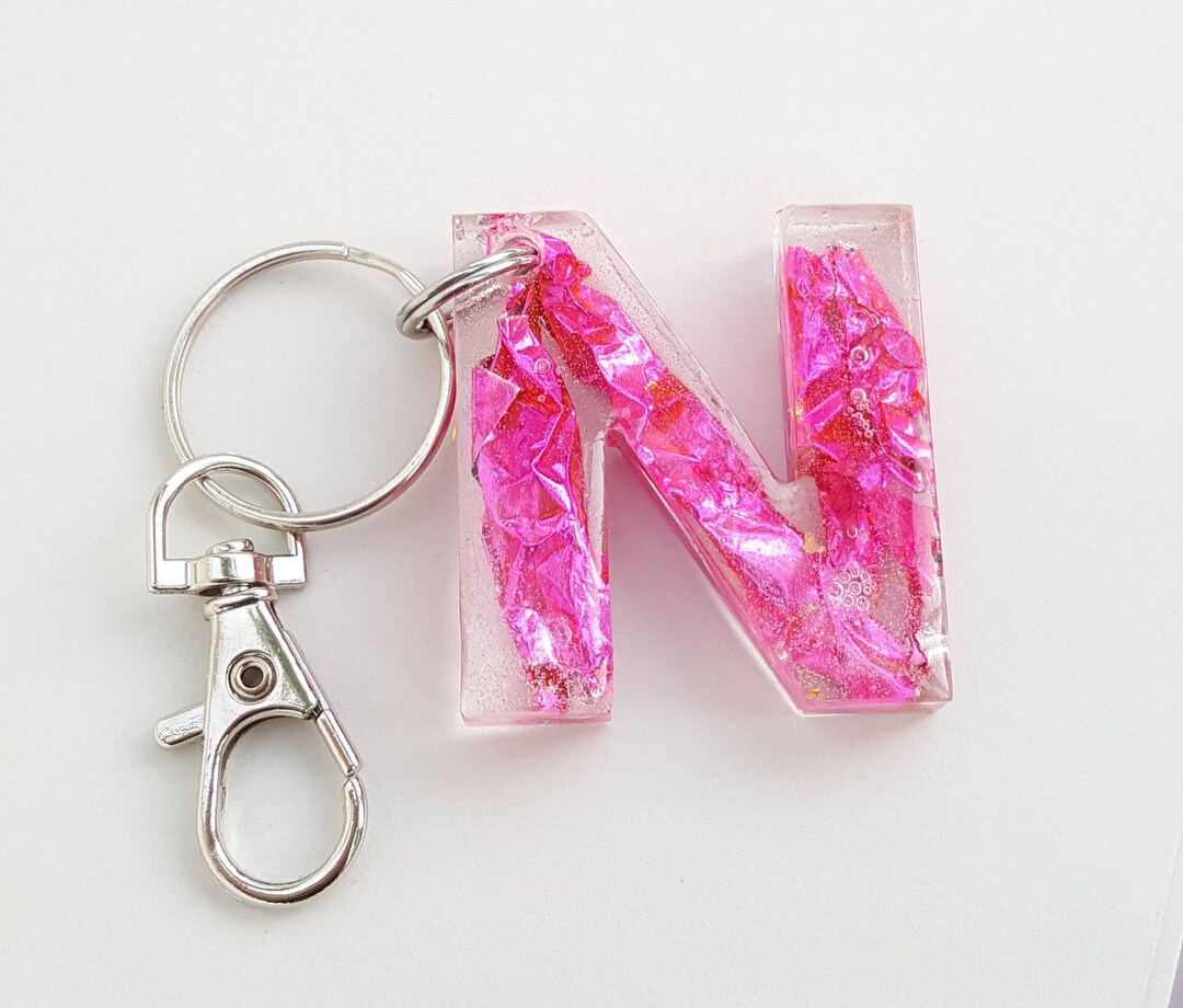 Initial Keyrings, Initial Keychains, Resin Letter Keyring, Pink Initial ...