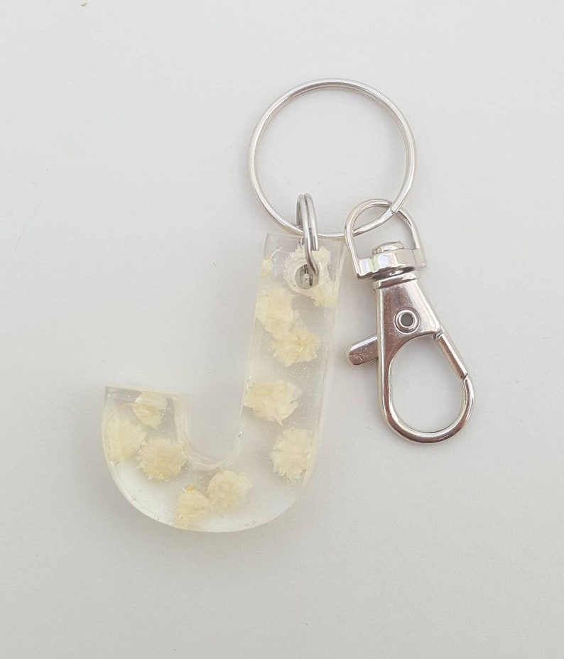 Real Flower Initial Keychains White Large Letter Initial | Etsy