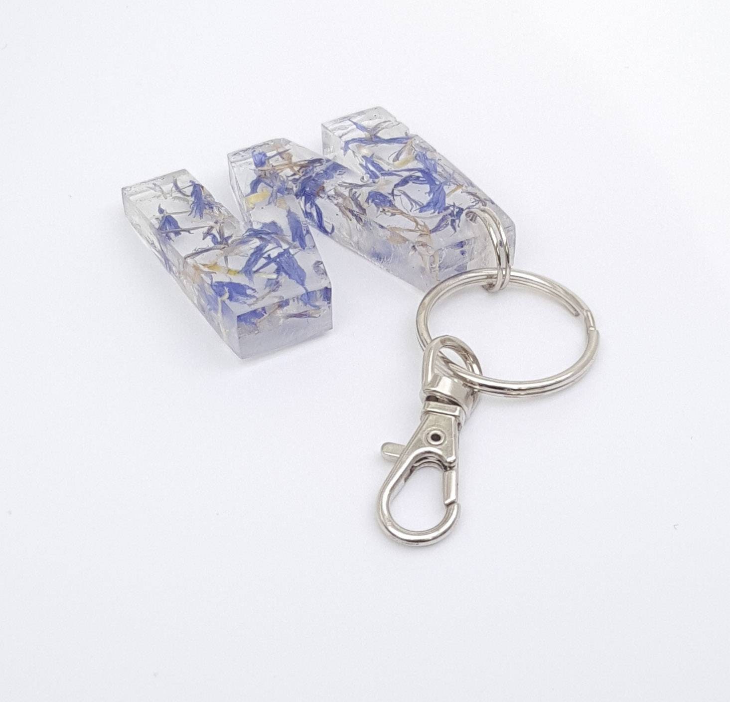 Resin Initial Keychain With Blue Petals Personalised Letter | Etsy