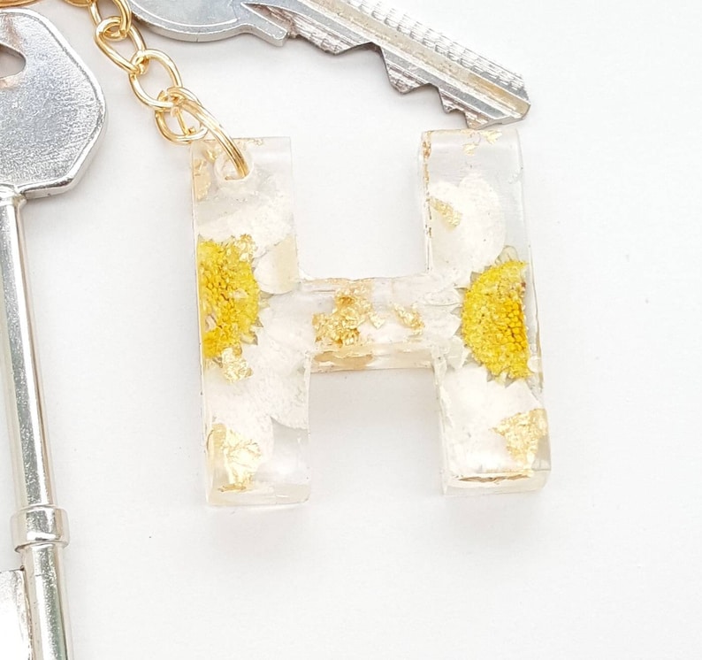 Resin Alphabet Keychain Gold Letter Keychain Personalised | Etsy