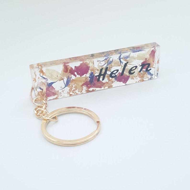 Real Flower Petals Name Keyring Resin Name Keychain Car | Etsy