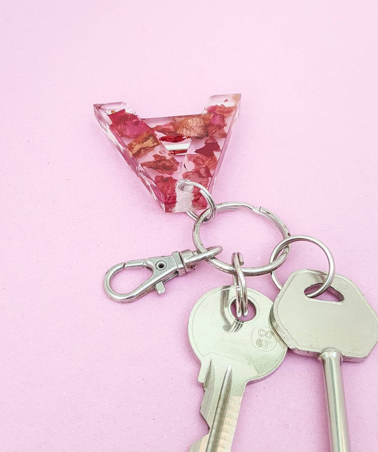 Rose Petal Initial Keyring Initial Flower Keychains Large | Etsy