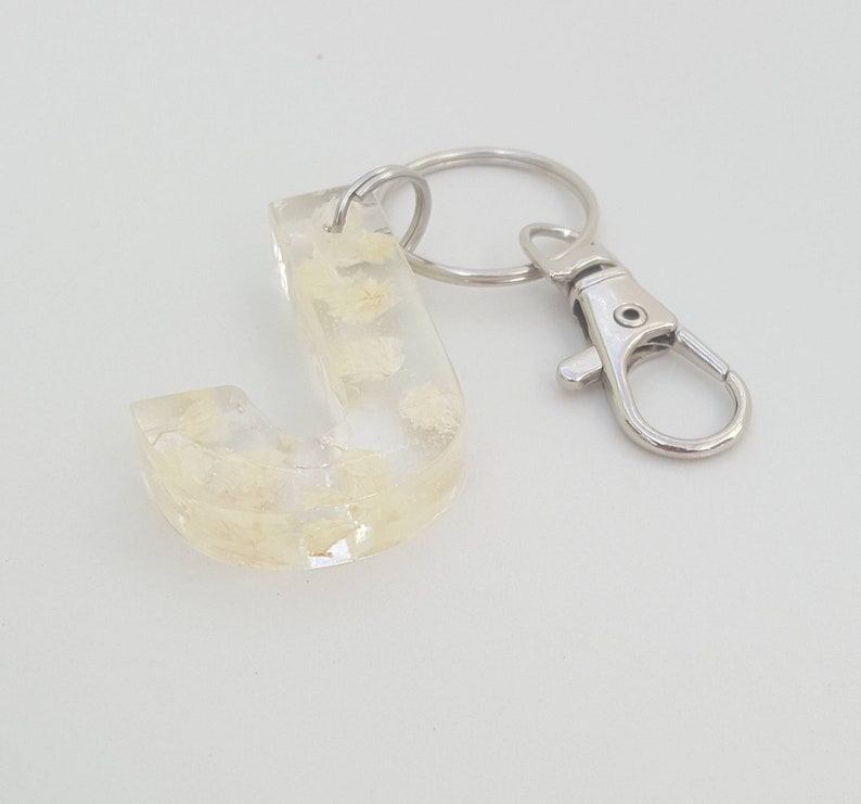 Real Flower Initial Keychains White Large Letter Initial - Etsy