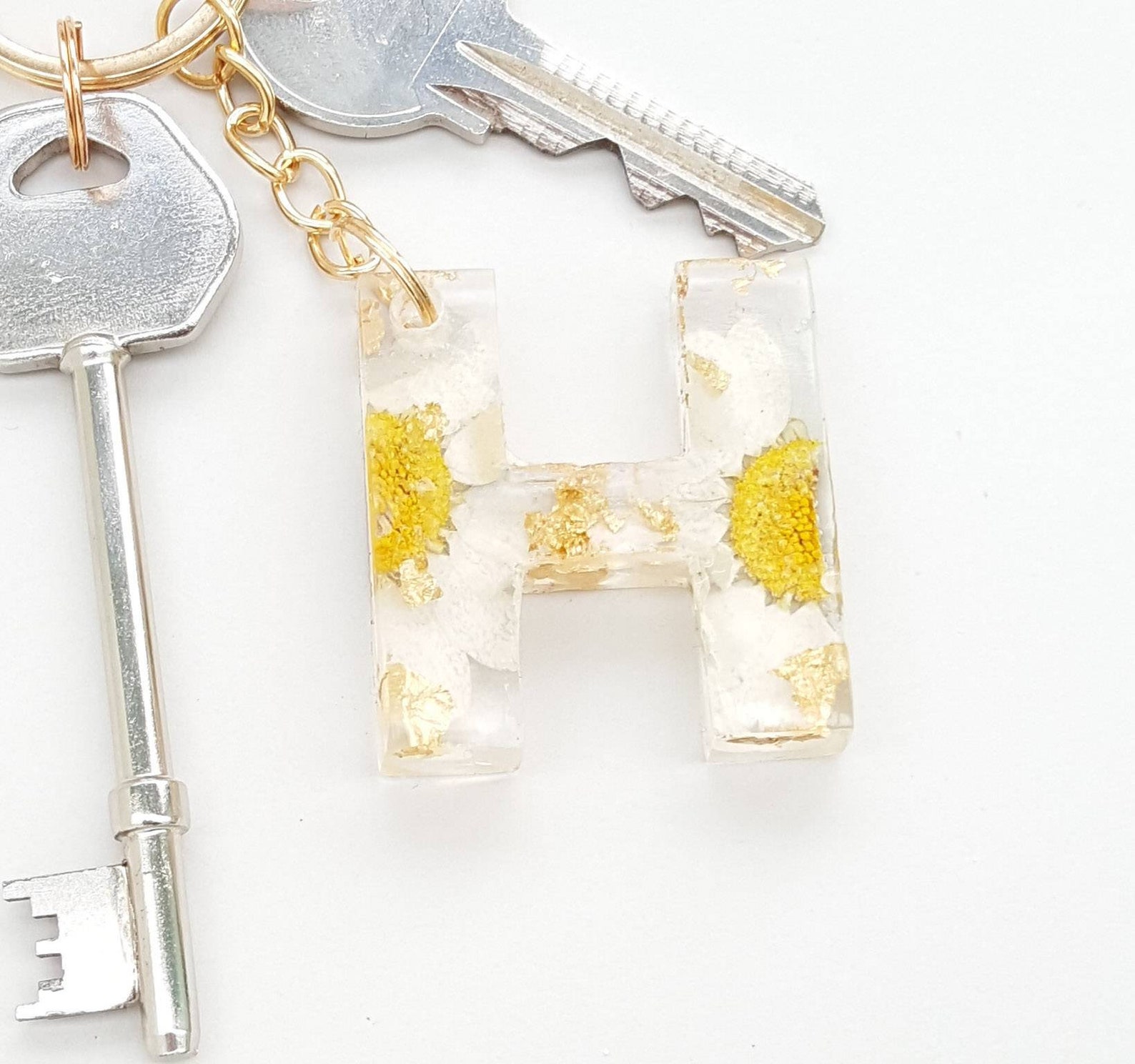 Resin Alphabet Keychain Gold Letter Keychain Personalised - Etsy