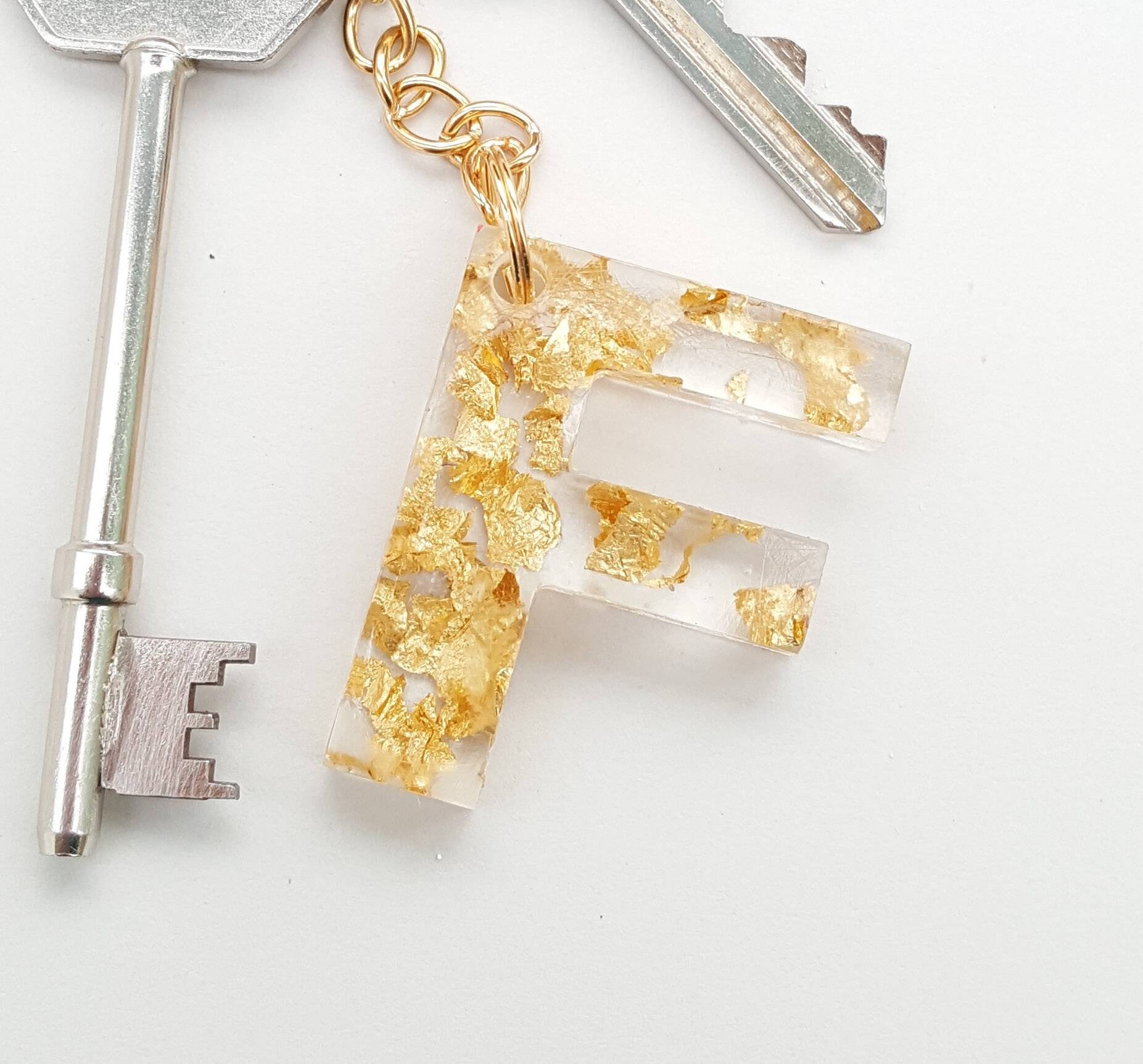 House keyring House Keys Resin Letter Keyring with Gold Leaf | Etsy