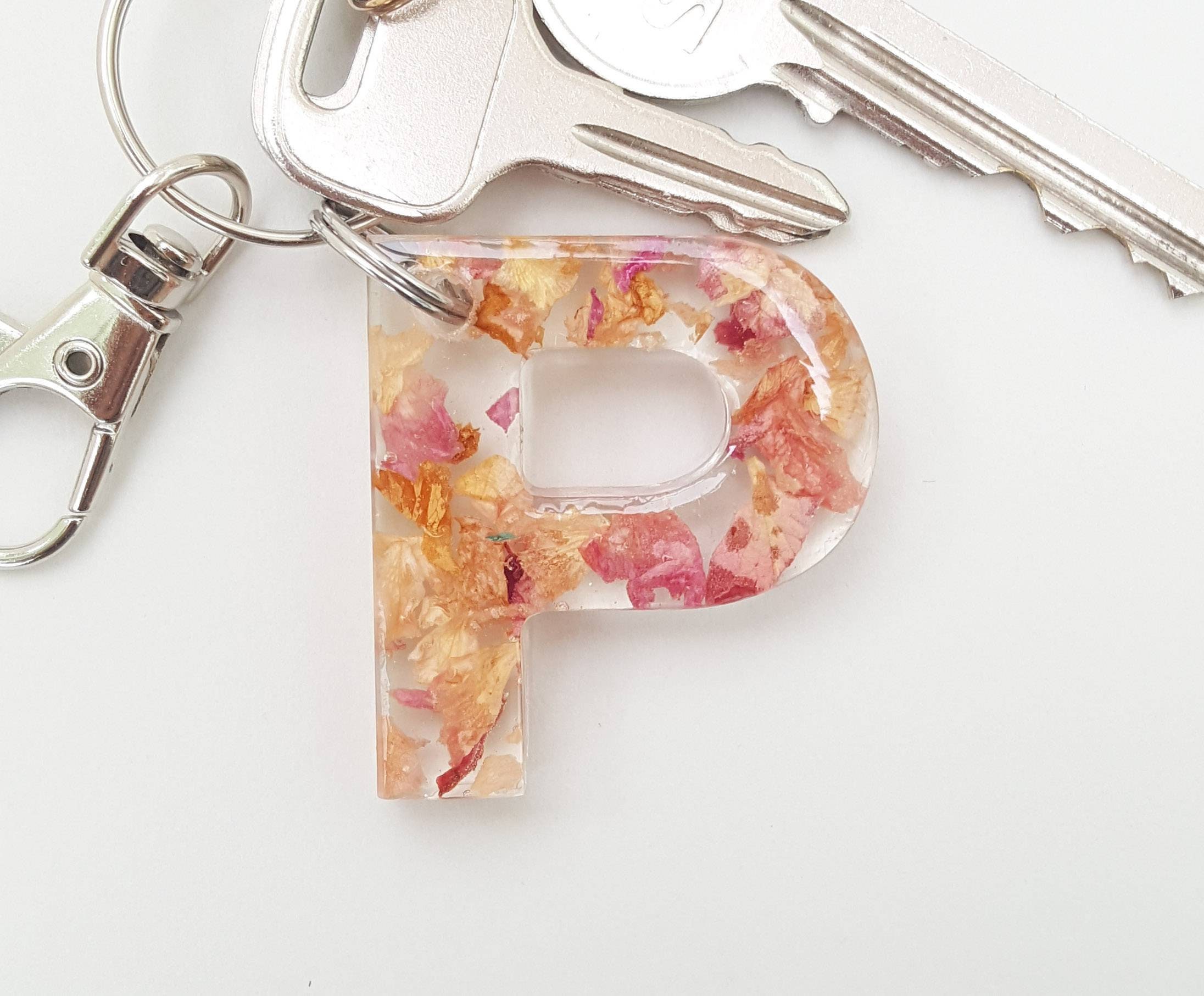 Petal Keychain Initial Keyrings Initial Key Chain Large | Etsy