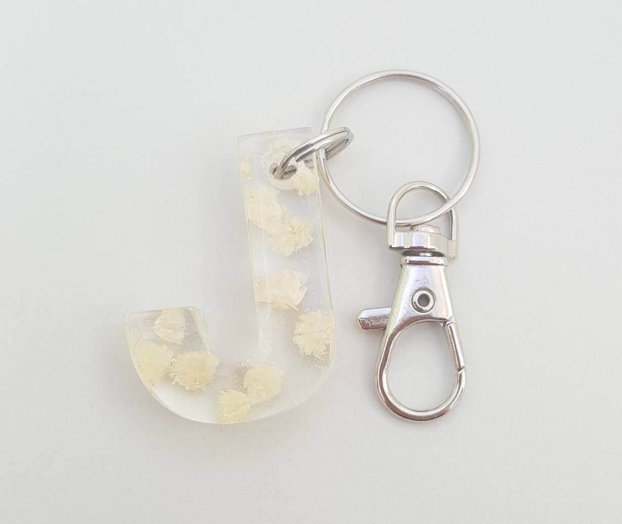 Real Flower Initial Keychains White Large Letter Initial - Etsy