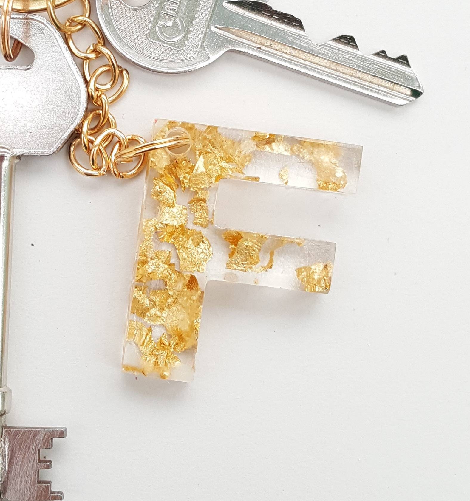 House keyring House Keys Resin Letter Keyring with Gold Leaf | Etsy