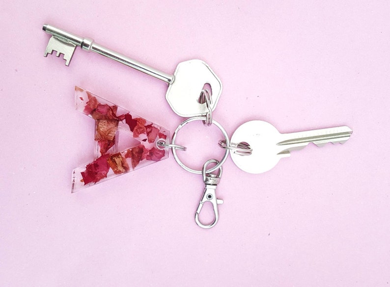 Rose Petal Initial Keyring Initial Flower Keychains Large | Etsy