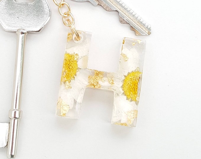Resin Alphabet Keychain Gold Letter Keychain Personalised | Etsy