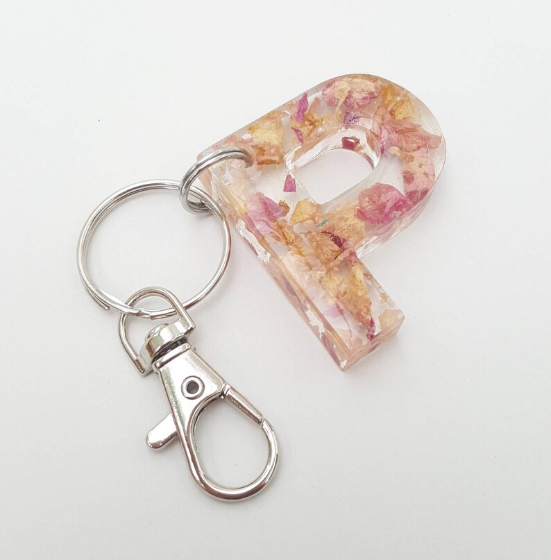 Rose Petal Initial Keyring Large Letter Keychain Resin - Etsy