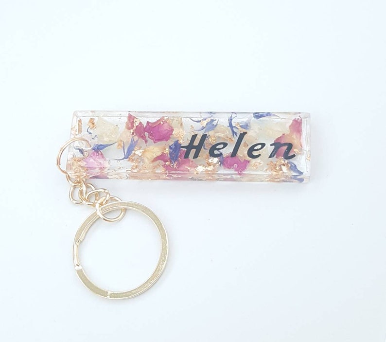 Real Flower Petals Name Keyring Resin Name Keychain Car | Etsy