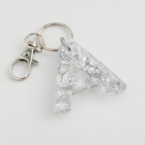 Resin Letter Keyring With Silver Leaf, Initial Letter Keychain ...